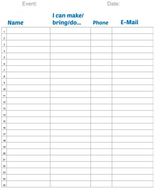 Event Sign Up Sheet Template